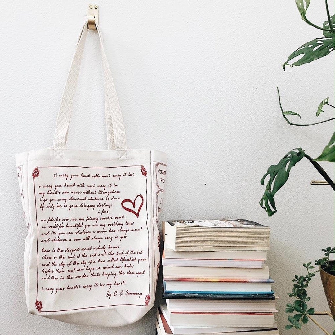 I Carry Your Heart Book Tote - E. E. Cummings, Tote Bag, Literary, Book ...