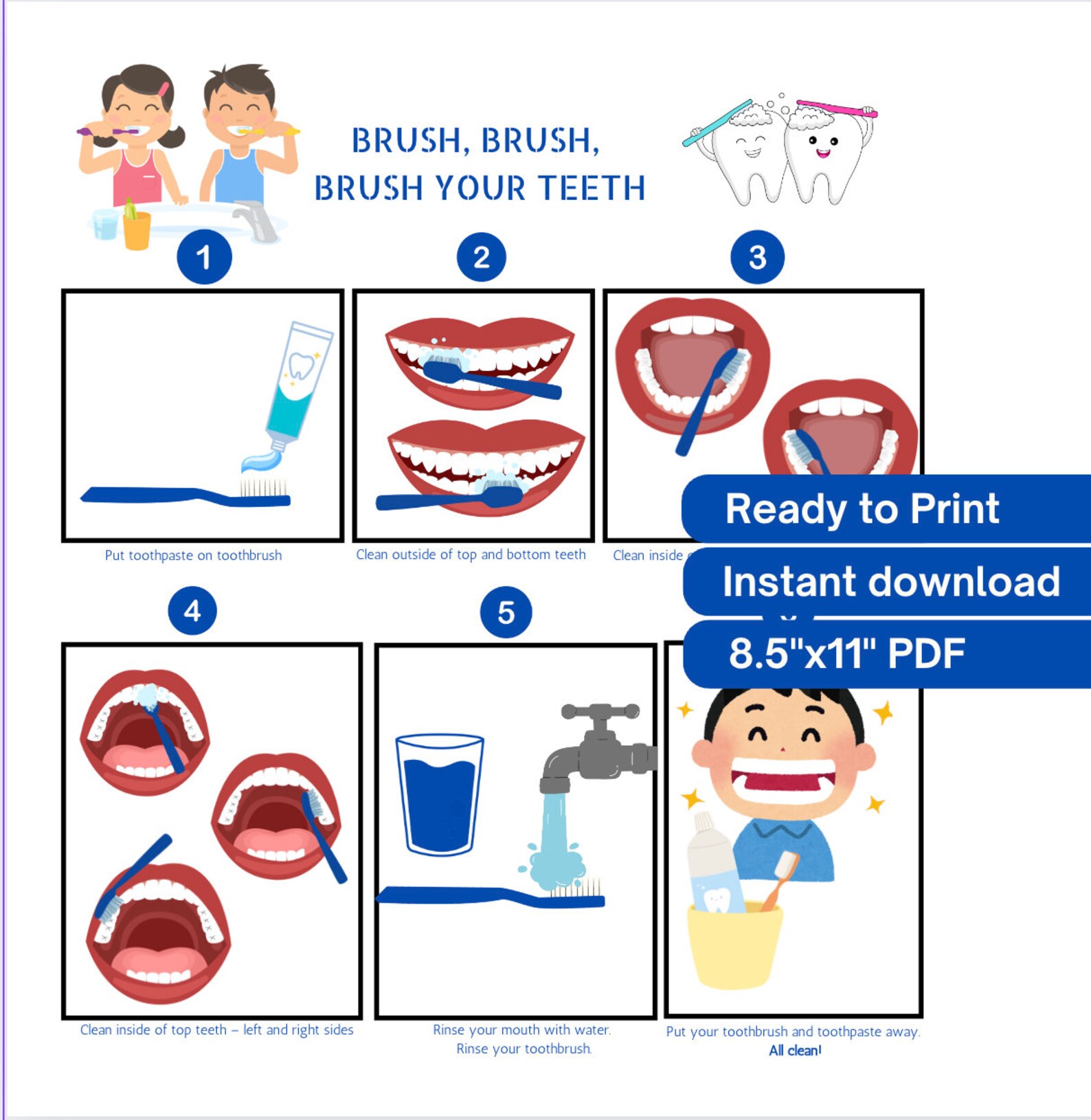 Teeth Brushing Routine – Visual Guide for Toddlers, Autism, PDA ...