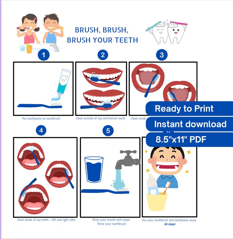 Teeth Brushing Routine – Visual Guide for Toddlers, Autism, PDA ...