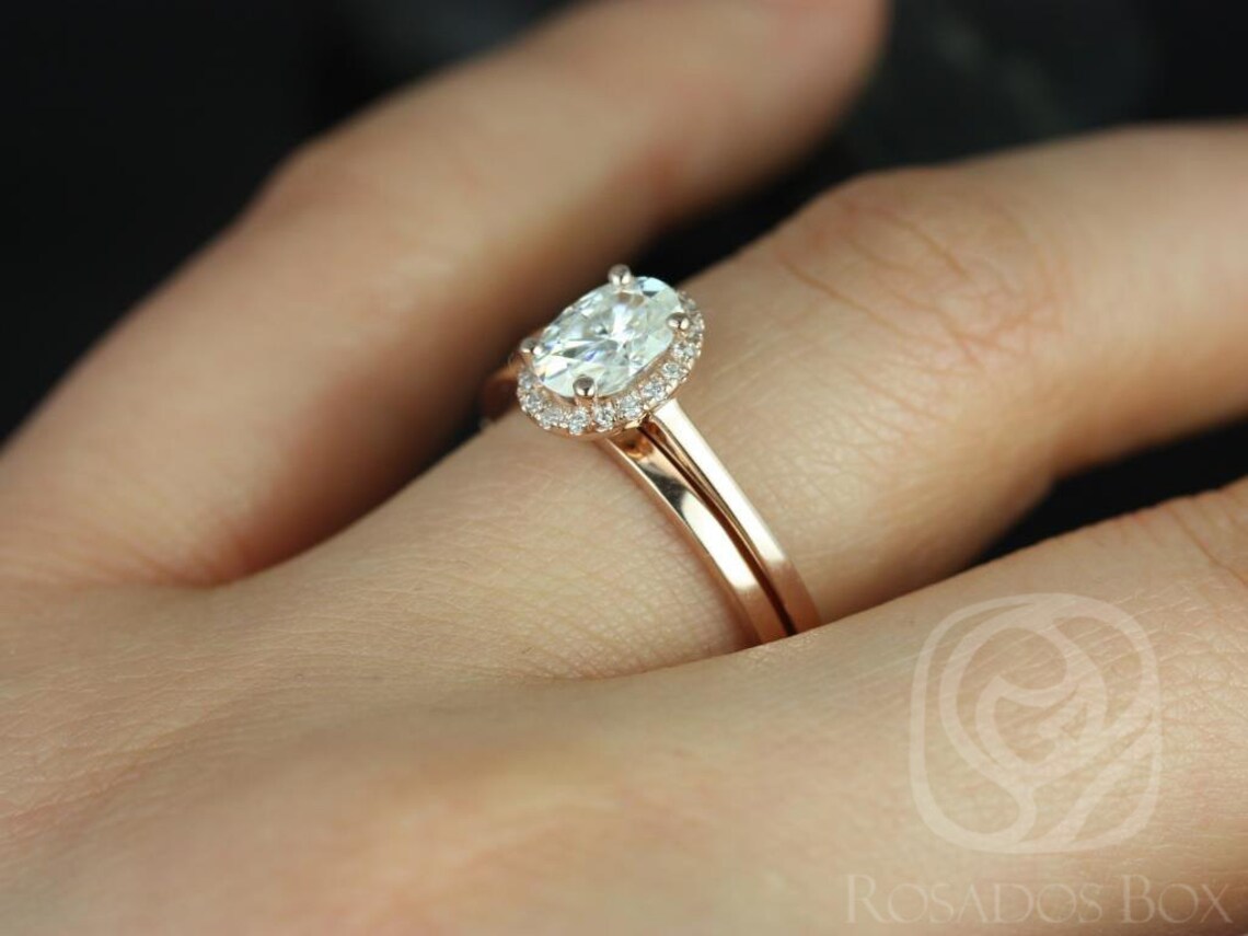 Celeste 7x5mm & Plain Barra 14kt Rose Gold Oval Moissanite Diamonds ...