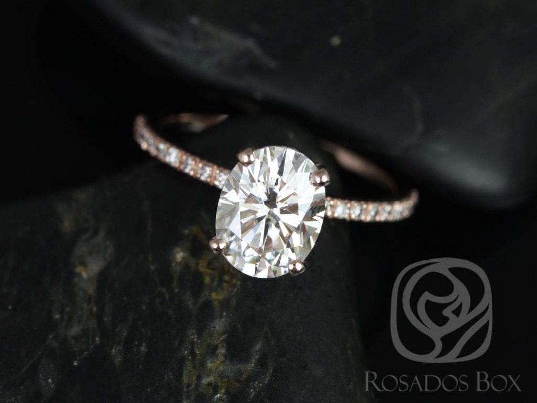 2ct Hillary 9x7mm 14kt Rose Gold Moissanite Diamond Pave Basket Oval ...