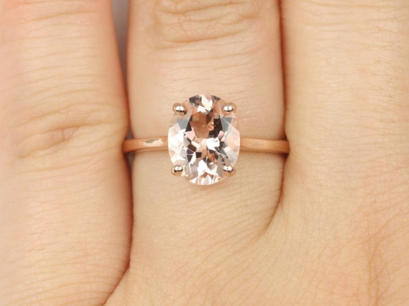 Delia 10x8mm 14kt Rose Gold Morganite Dainty Low Minimalist | Etsy