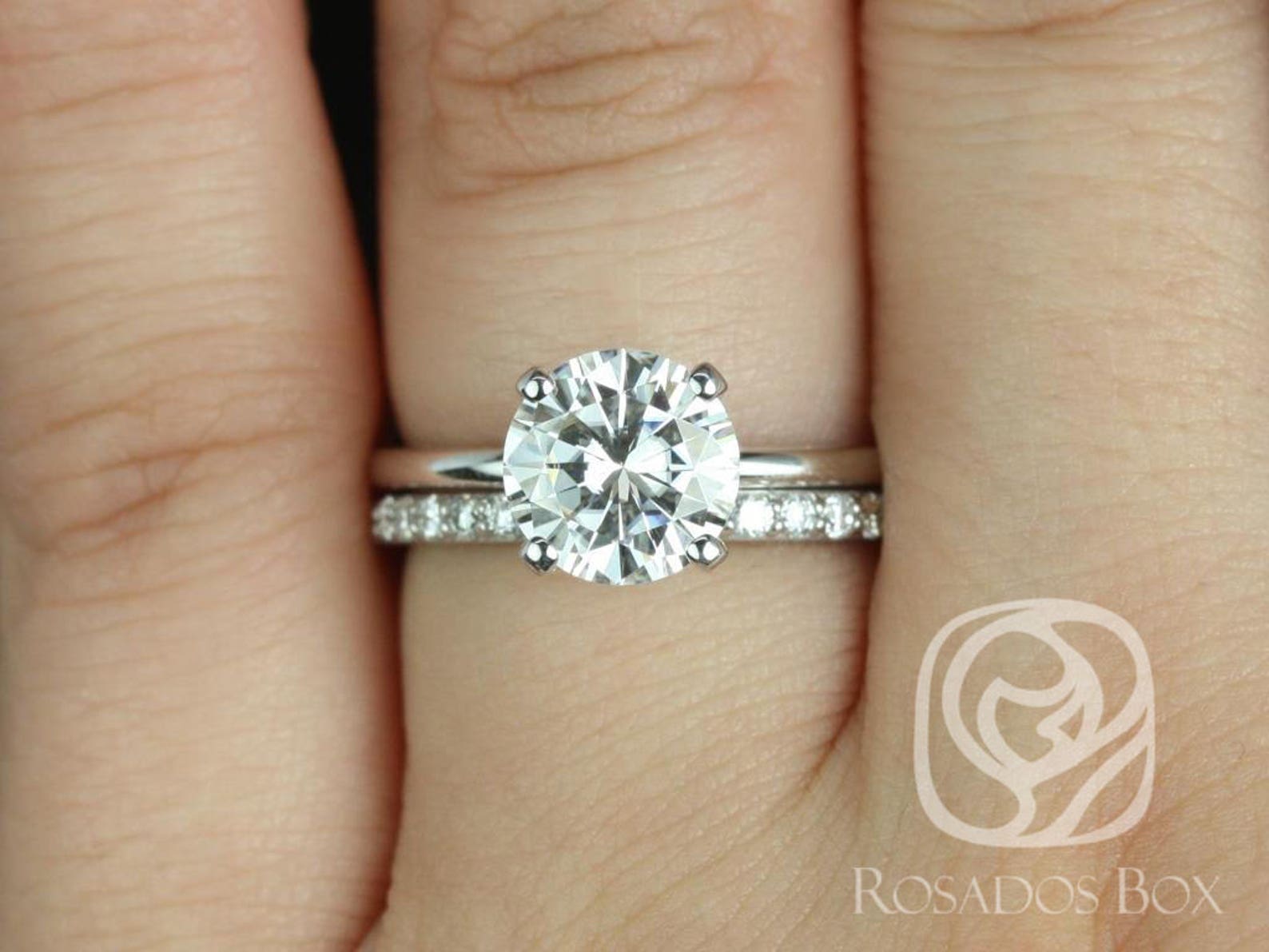 2ct Sandra 8mm & Tiffani 14kt White Gold Moissanite Diamond Dainty ...