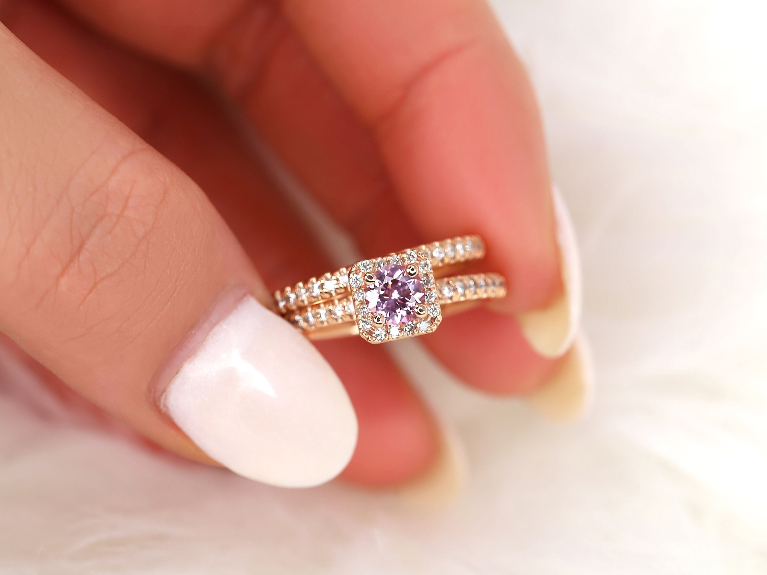 Peach sapphire wedding set store