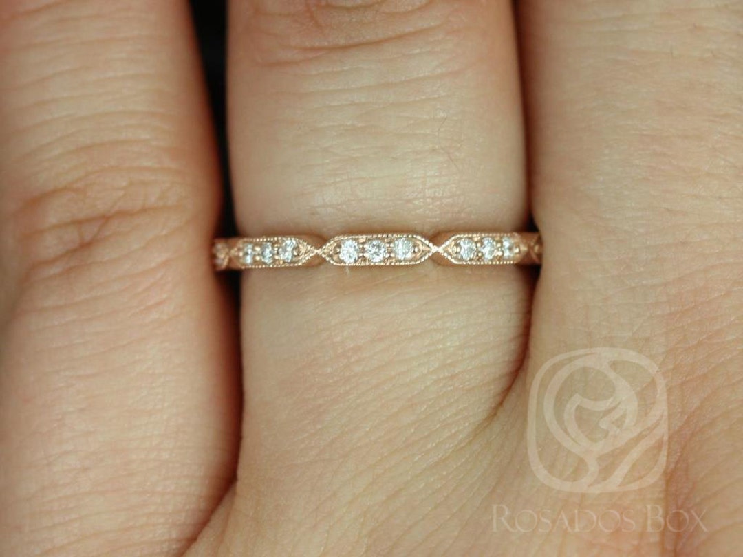Stella 14kt WITH Milgrain Diamonds ALMOST Eternity Ring Stack,art Deco ...