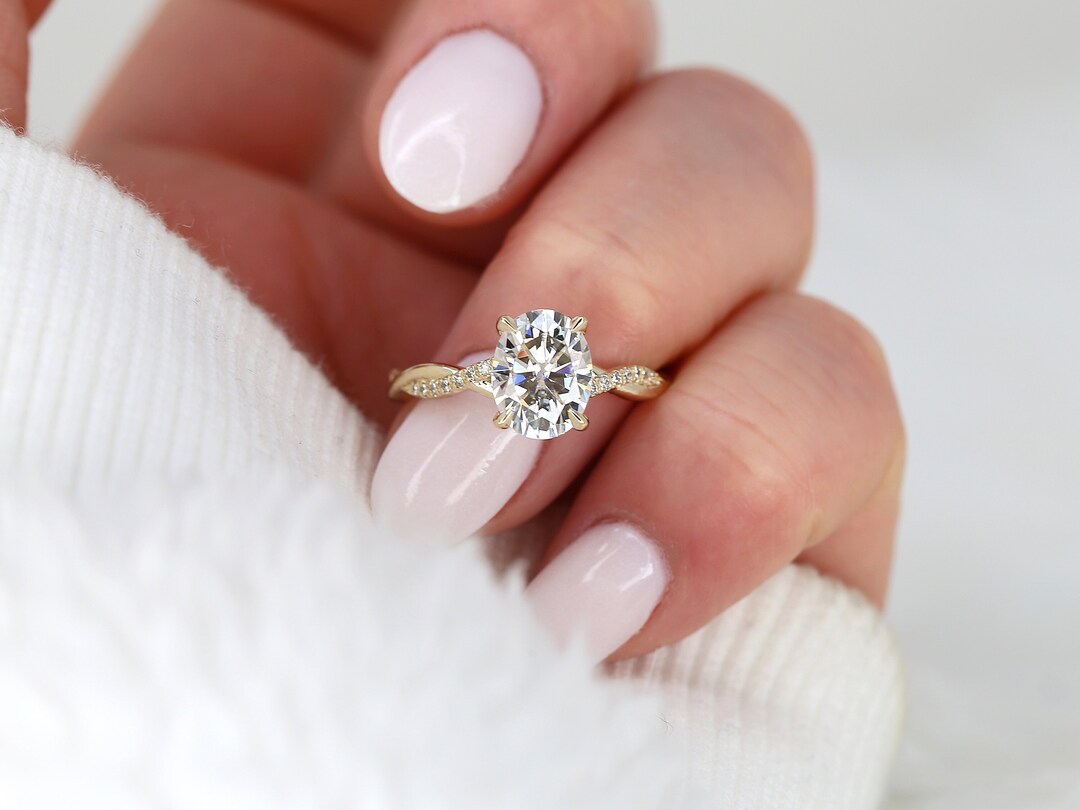 2ct Petite Tilly 9x7mm 14kt Gold Moissanite Diamond Twisted Crossover ...