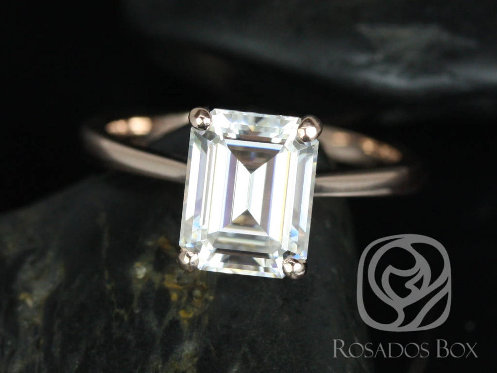 2.60ct Skinny Norma 9x7mm 14kt Rose Gold Forever One Moissanite Dainty ...