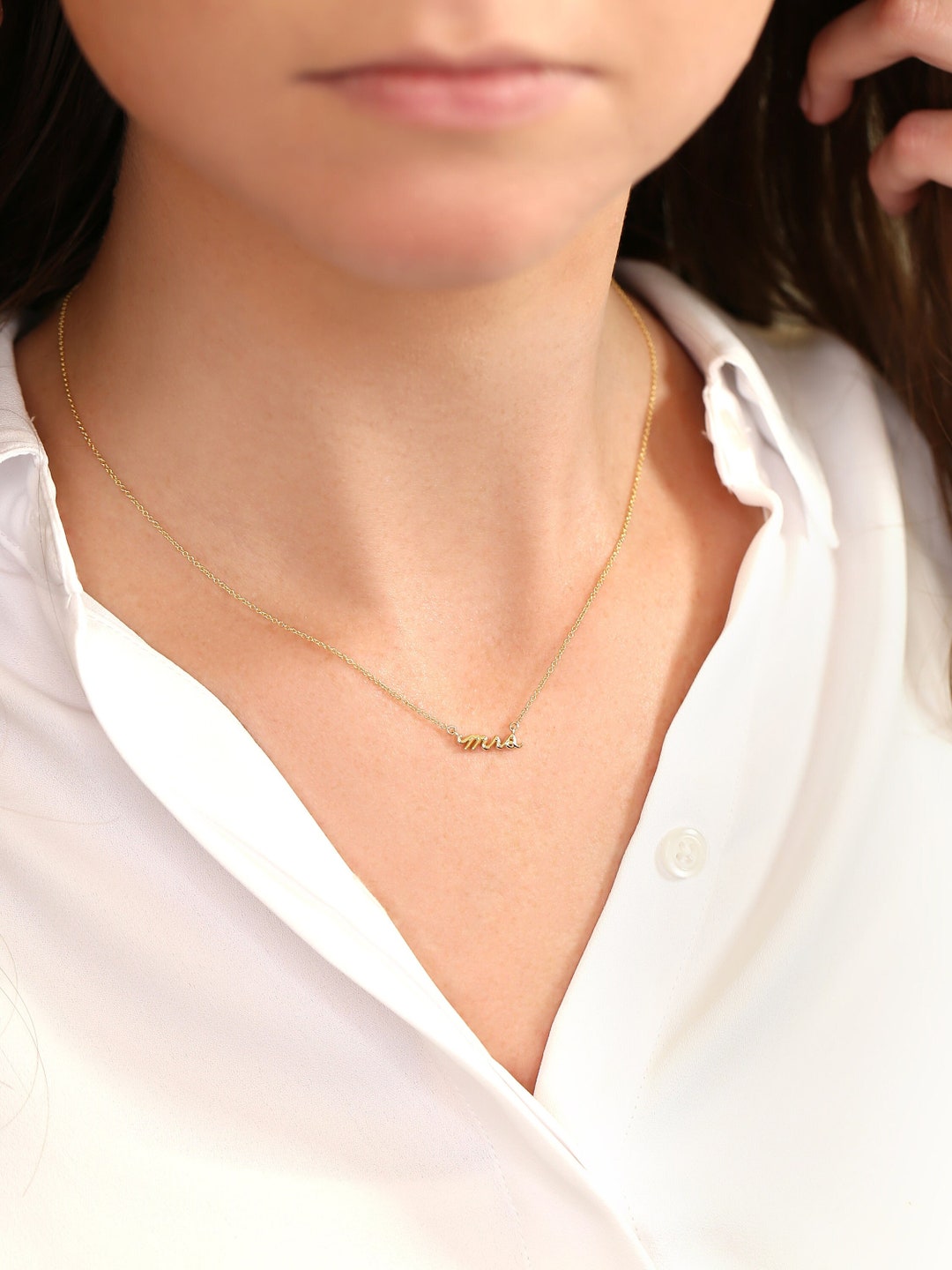 Mrs 14kt Solid Gold Dainty Minimalist Necklace,wifey Necklace,gifts for ...