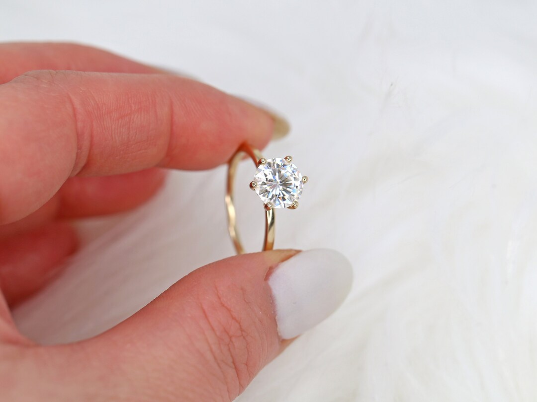 2ct Elaine 8mm 14kt Gold Moissanite Six Prong Round Solitaire Ring,6 ...