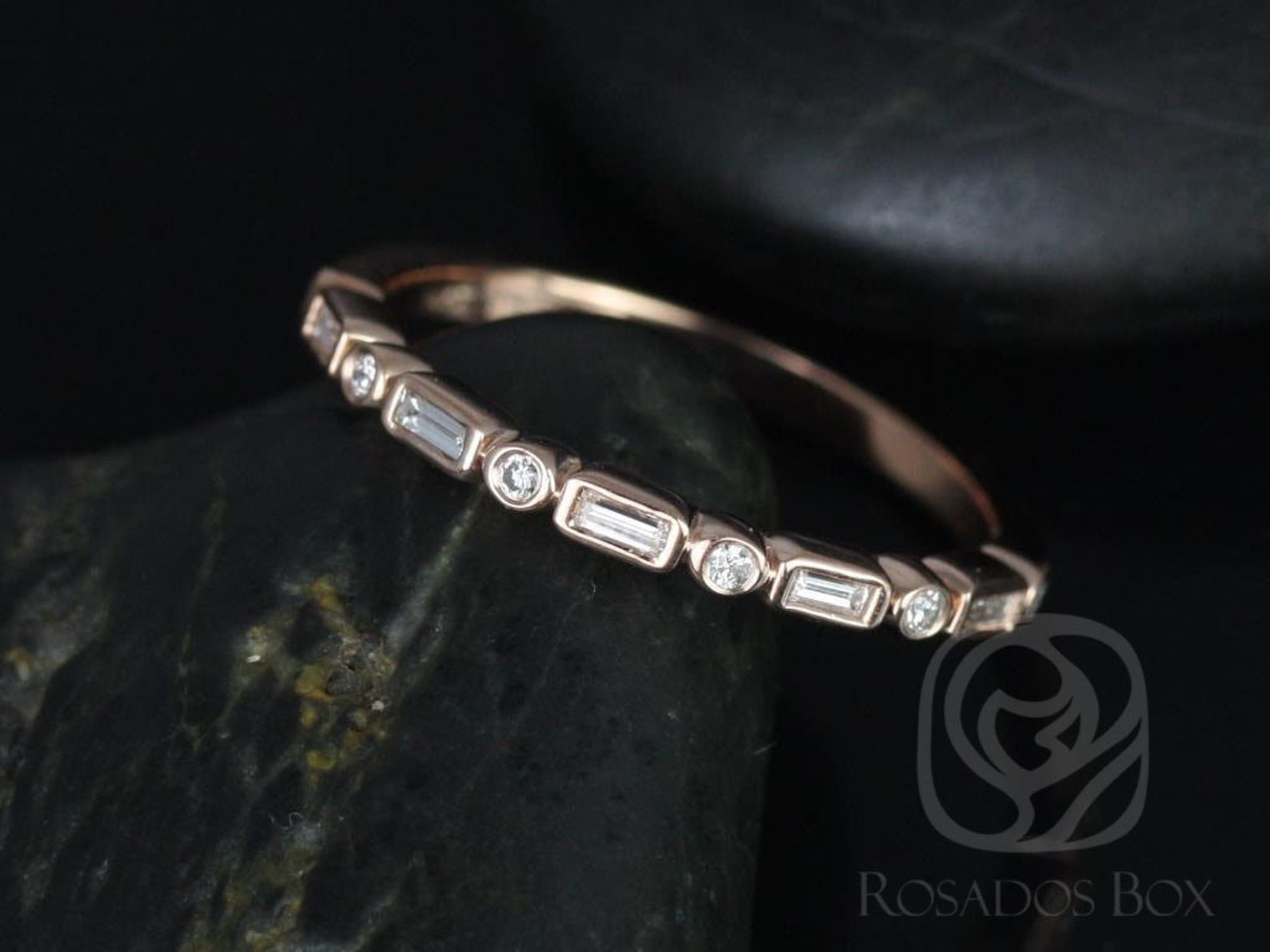 Ivanna 14kt Rose Gold Round & Baguette Diamonds WITHOUT Milgrain ...
