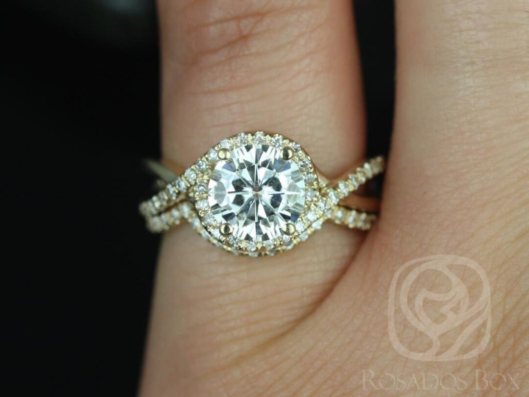 Maritza 7mm 14kt Gold Round Moissanite Diamonds Halo Twist Bridal Set ...