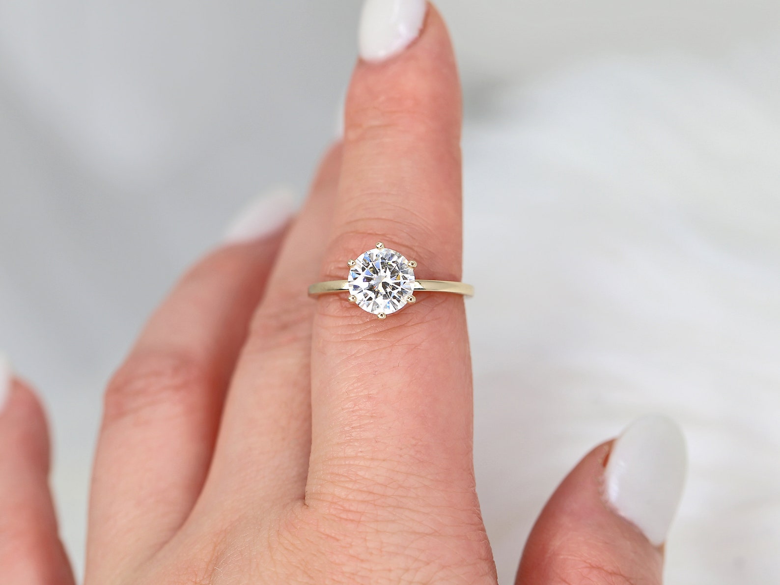 2ct Elaine 8mm 14kt Gold Moissanite Six Prong Round Solitaire Ring,6 ...