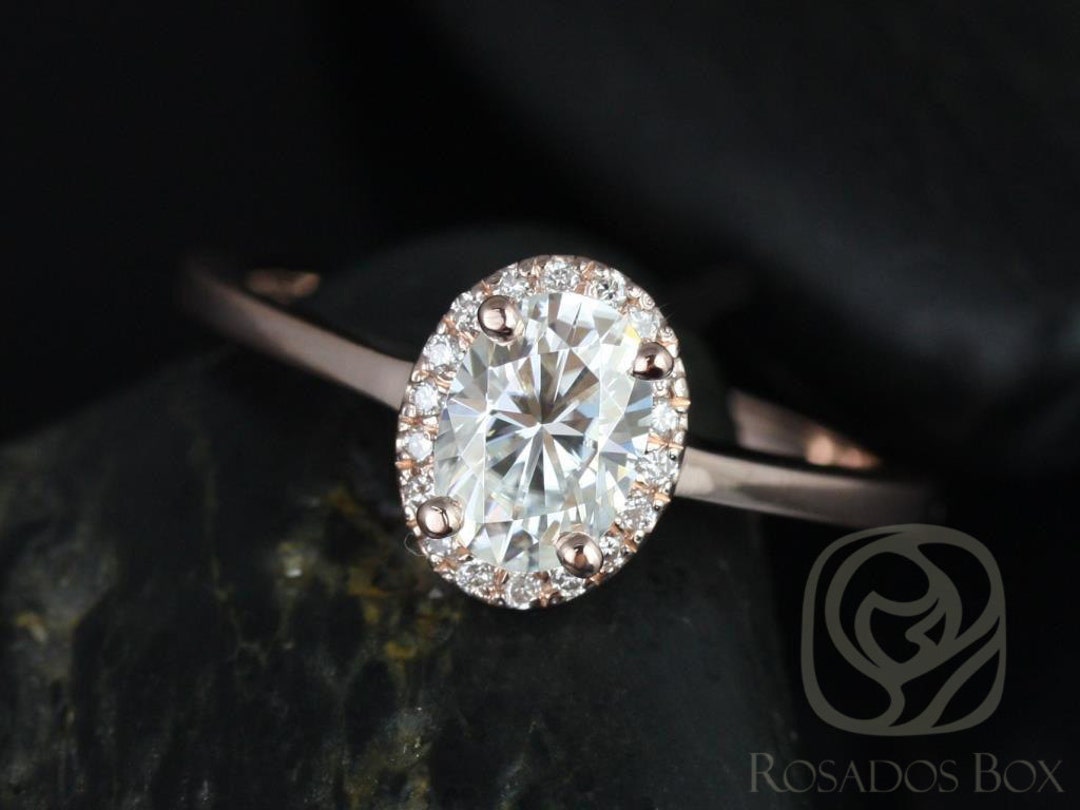 Celeste 7x5mm 14kt Rose Gold Oval Moissanite Diamonds Pave Halo ...