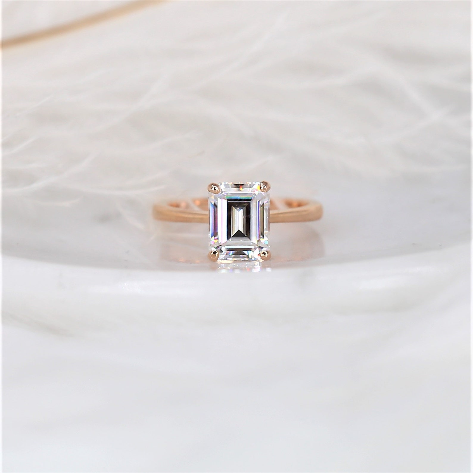 2.60ct Skinny Norma 9x7mm 14kt Rose Gold Forever One Moissanite Dainty ...