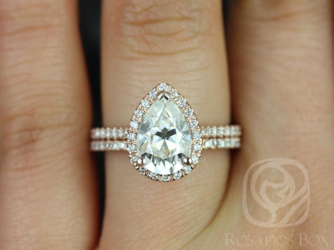 2ct Tabitha 10x7mm 14kt Rose Gold Moissanite Diamonds Dainty Pave Pear ...
