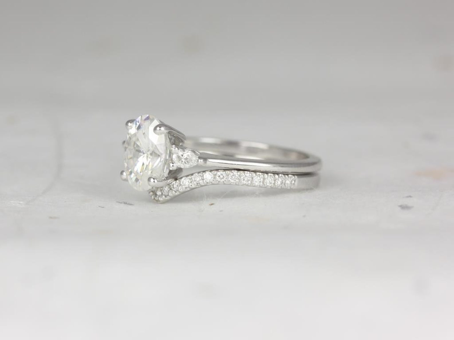 1.50ct Petite Emery 8x6mm & Chevy 14kt Moissanite Diamond Oval Bridal ...