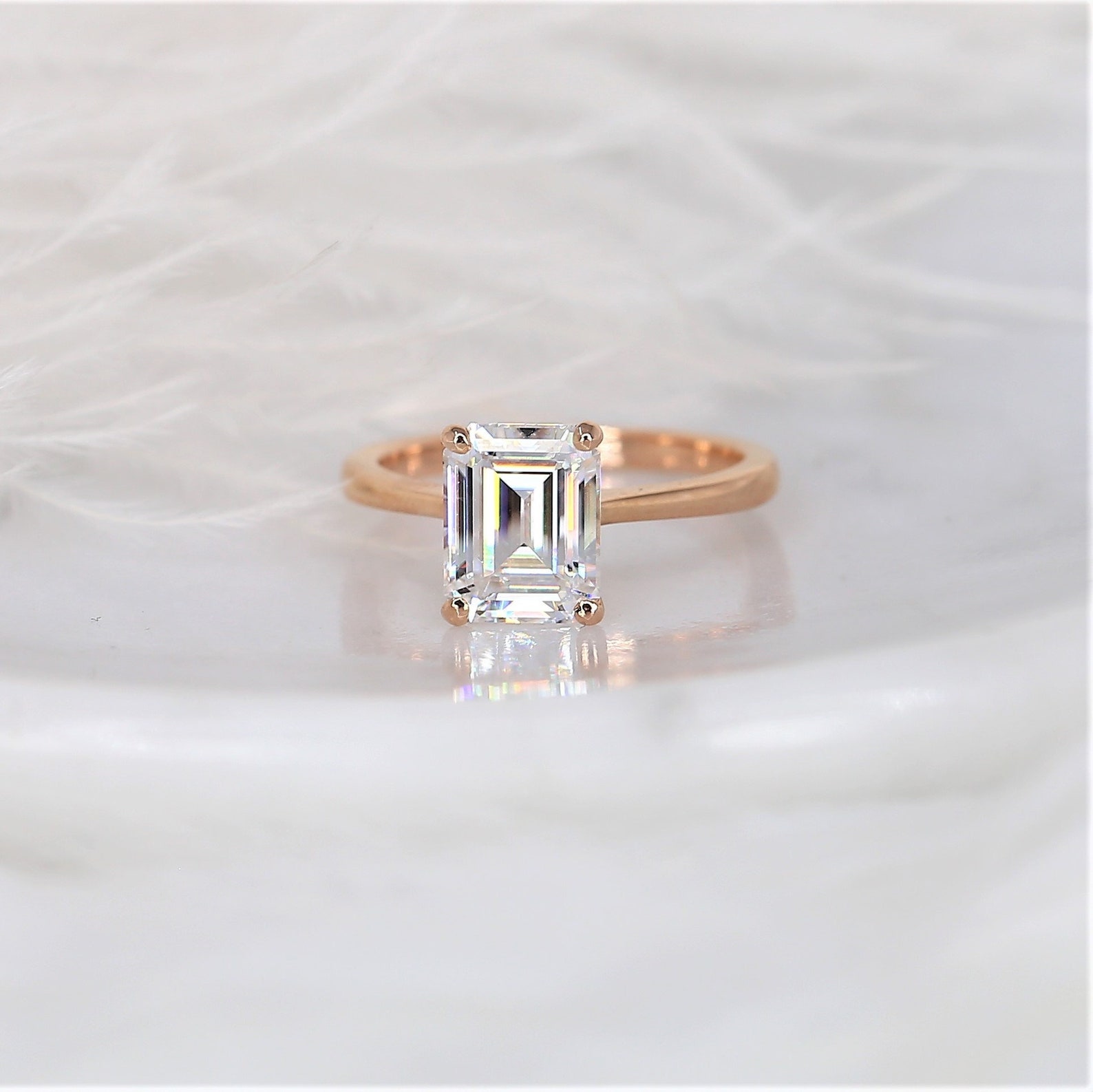 2.60ct Skinny Norma 9x7mm 14kt Rose Gold Forever One Moissanite Dainty ...