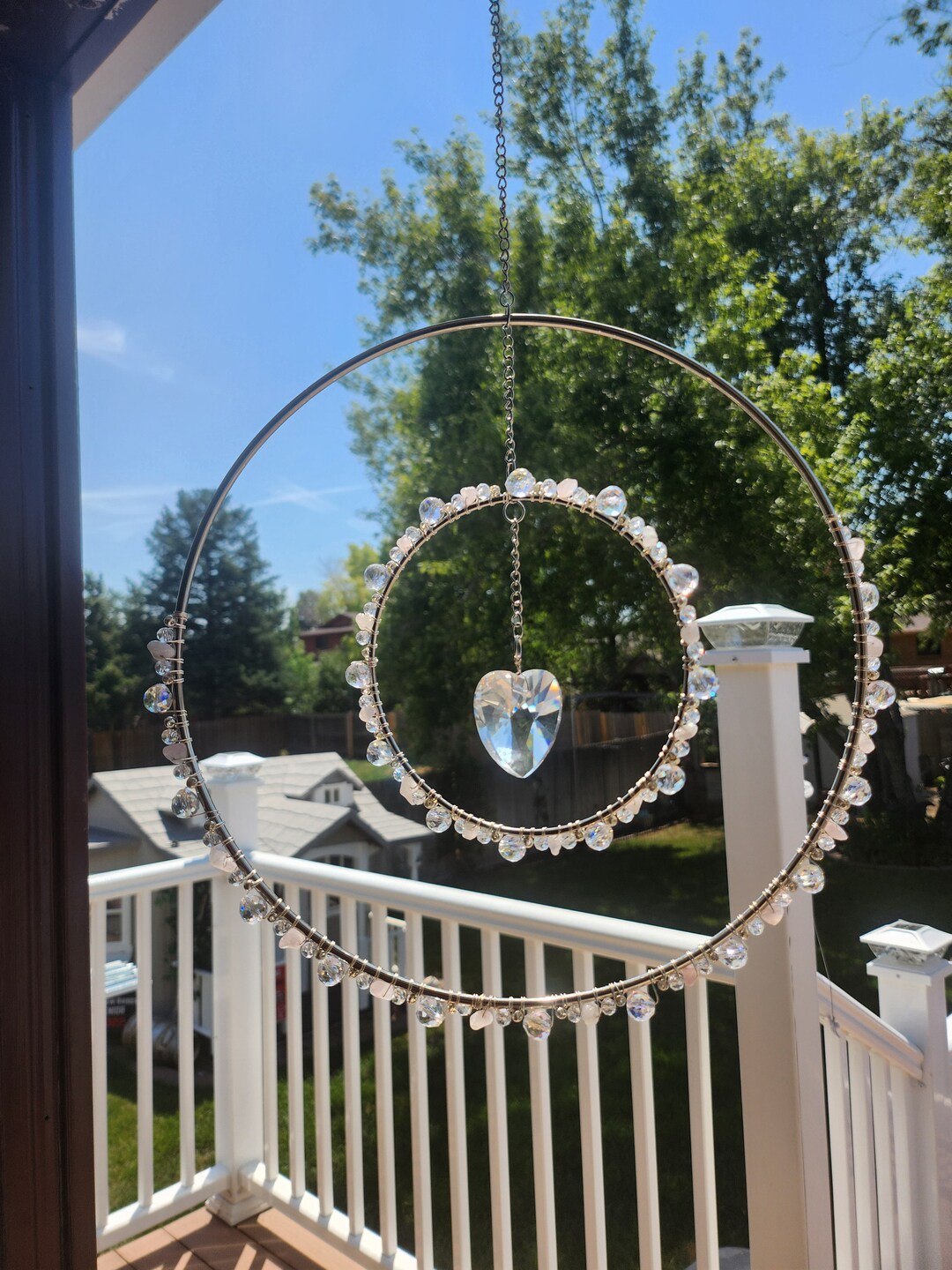 Beautiful Hanging Suncatcher With Rose Quartz and Glass Crystal Faceted ...