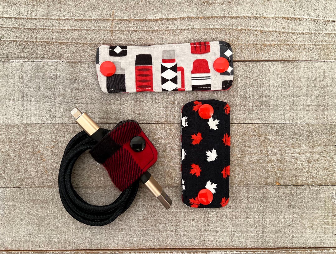 3 Piece Set - Canada Fabric Cord Organizer, Plaid Flannel Cable Keeper ...