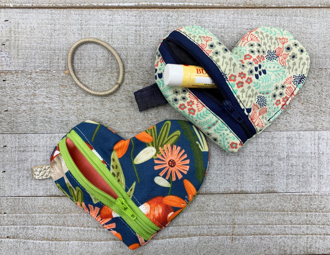 Heart Shape Fabric Pouch / Earbuds Case, Zippered, Lined, Little Change ...