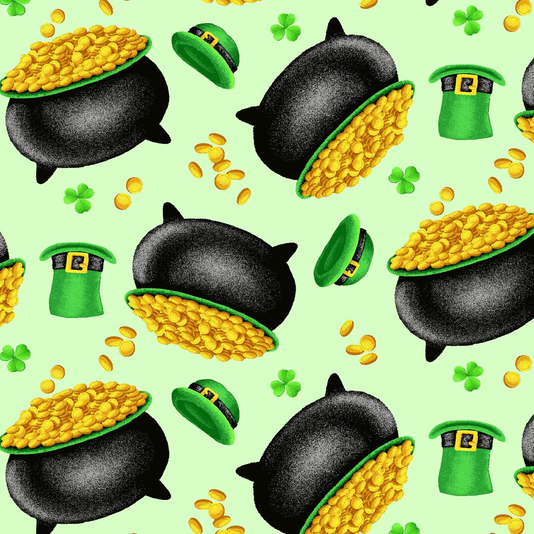 Tossed Pot of Gold Coins, St. Patrick's Day Fabric, From the Pot of ...