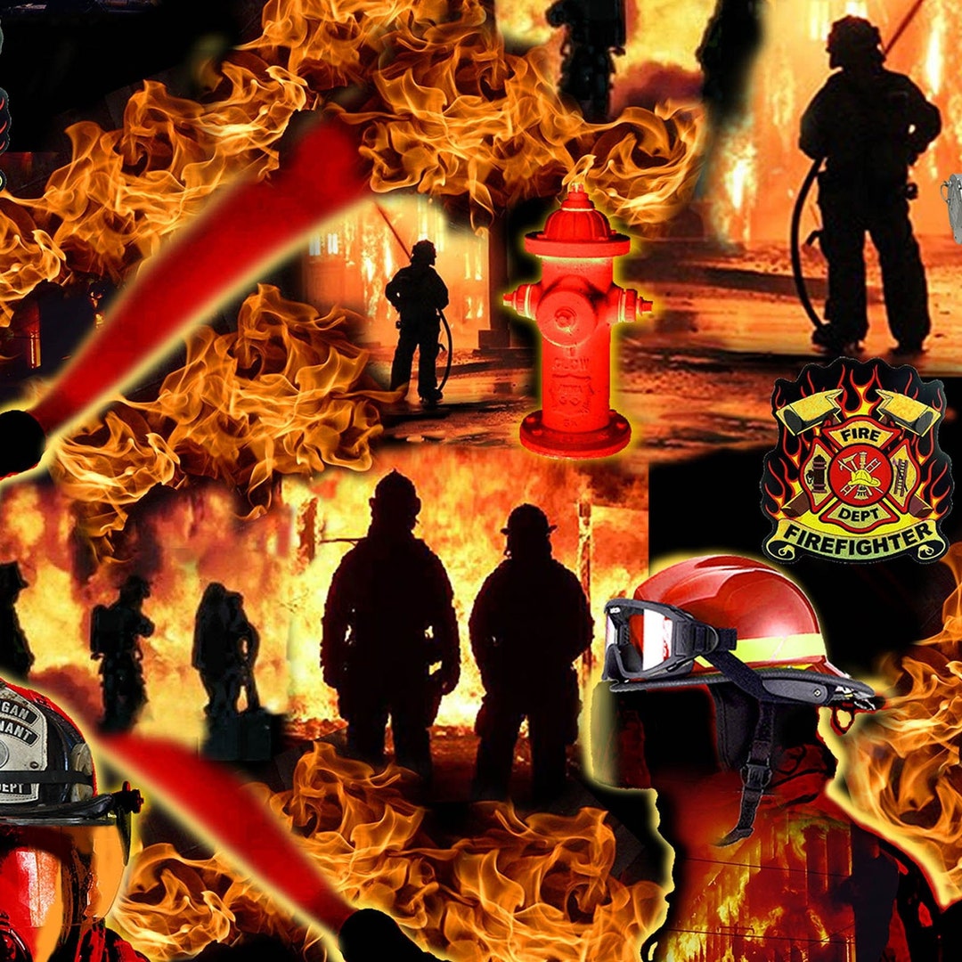 Firefighters at Work, Under Fire, From Elizabeth's Studio, 44" Wide, by ...