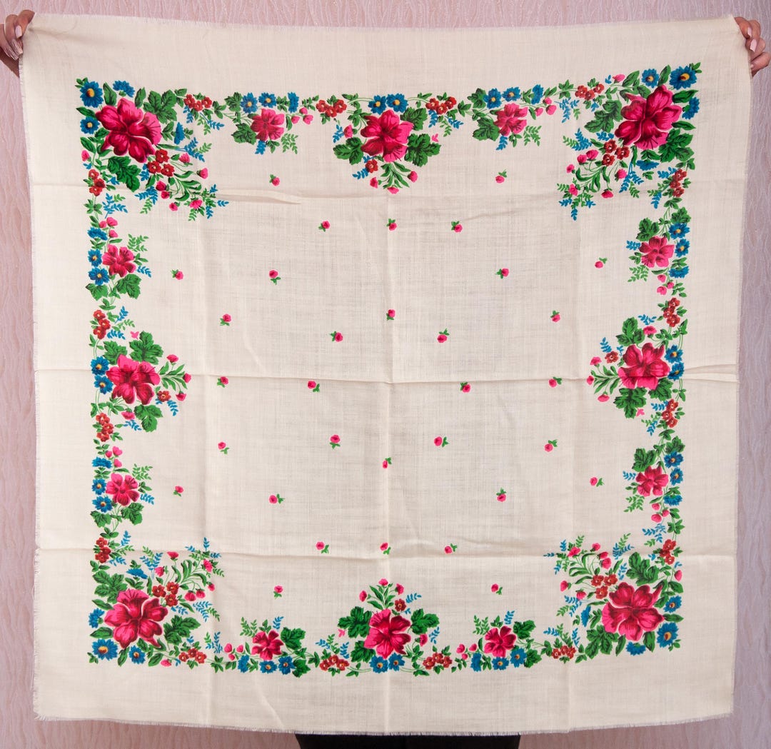Floral Shawl Chale Scarf, Babushka Head Scarf. Vintage Ethnic Head ...