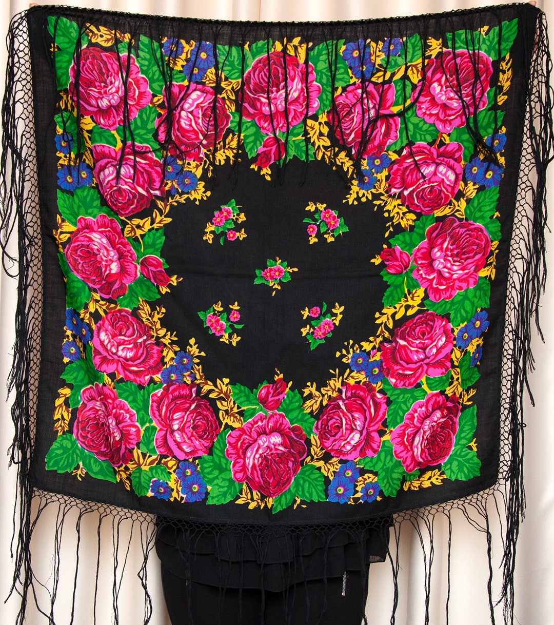 Shawl / Scarf, VINTAGE Soviet Pavlovo Posad Authentic Babushka, Flower ...