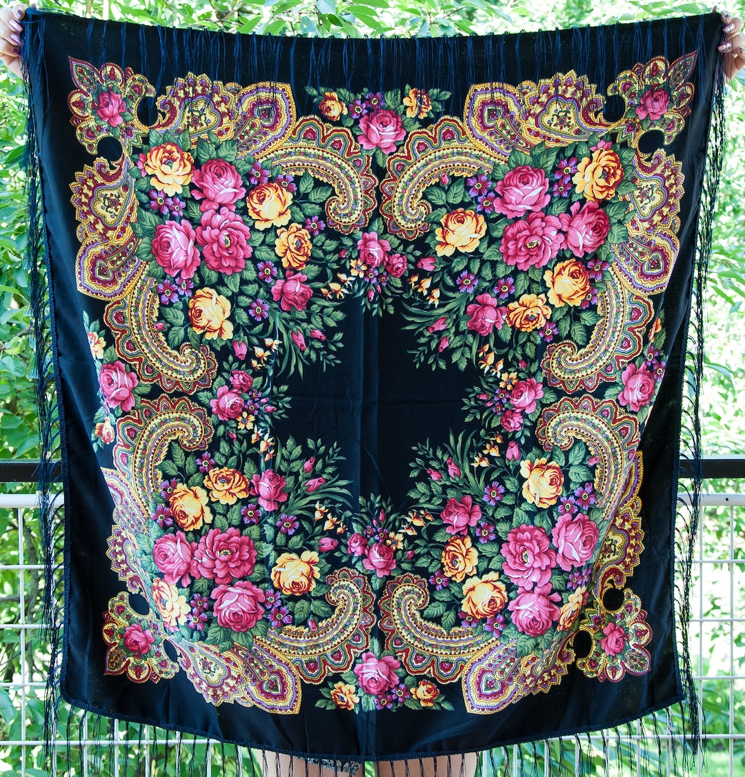 Floral Shaw, Ukrainian Scarf Different Colors Traditional Babushka ...