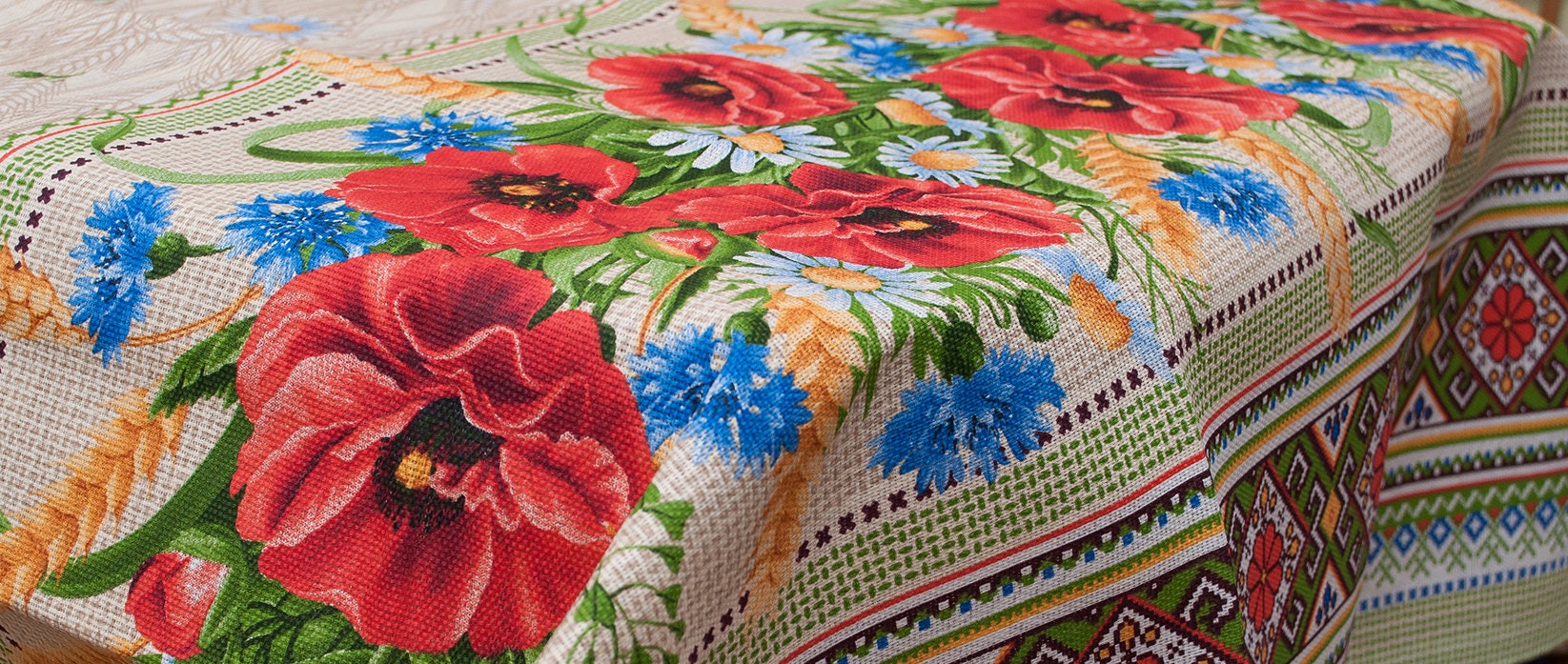 Ukrainian Folk Tablecloth, Linen Holiday Tablecloth With Ukrainian ...