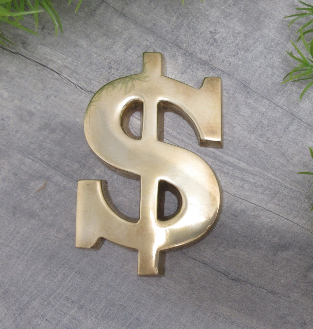 Brass Dollar Sign Money Sympbol Gold Tone Metal Figurine Flat 8.5 Oz ...