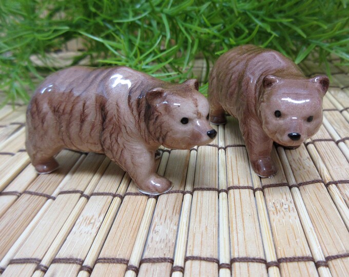 Miniature Bear Figurine Porcelain Brown Bears Wildlife Forest Animal ...