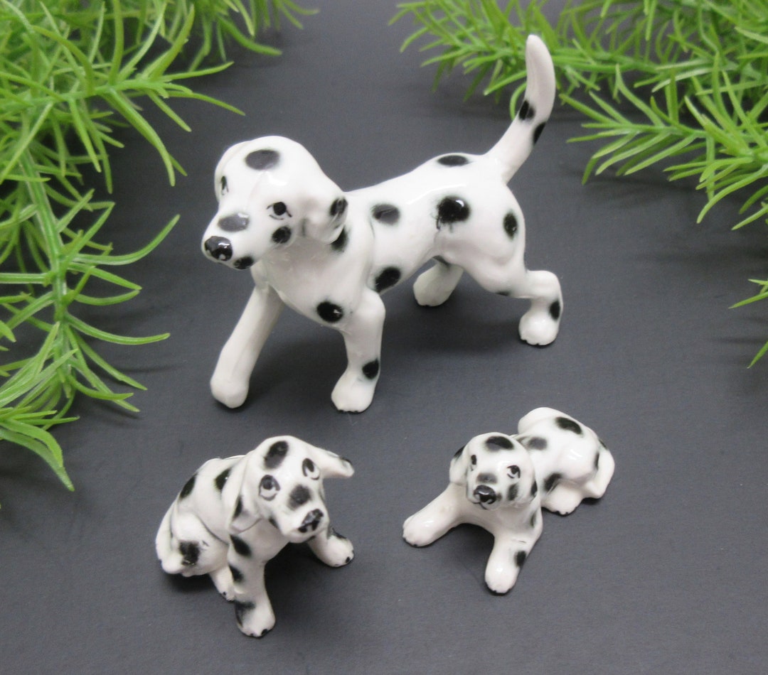Set of 3 Miniature Dalmation Dog Porcelain Figurines Mom Puppies White ...
