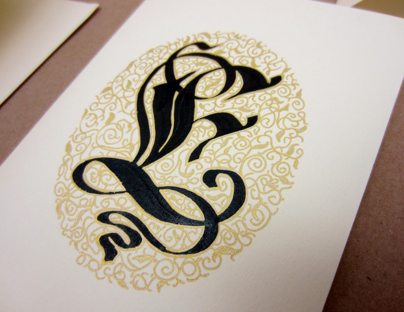 Monogram Calligraphy Greeting Card Handwritten Original Art | Etsy
