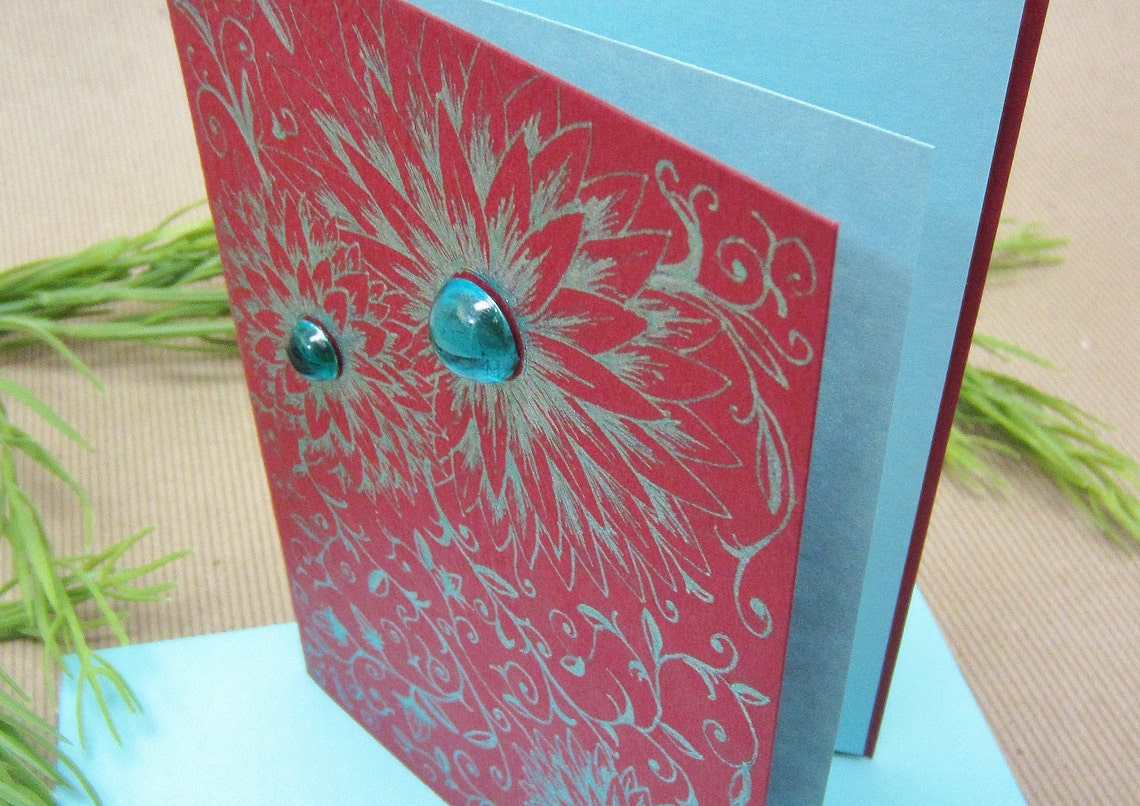 Greeting Card Note Card Hand Drawn Original Art Metallic | Etsy