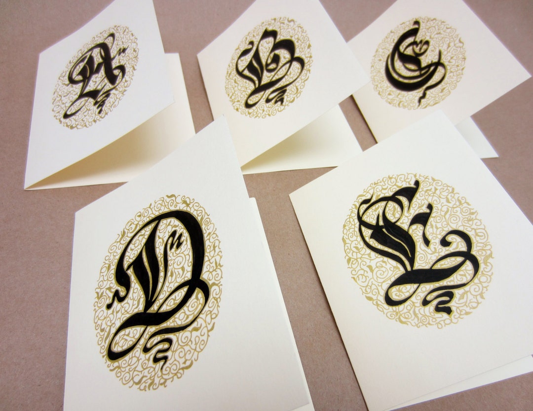 Monogram Calligraphy Greeting Card, Handwritten Original Art Initials ...
