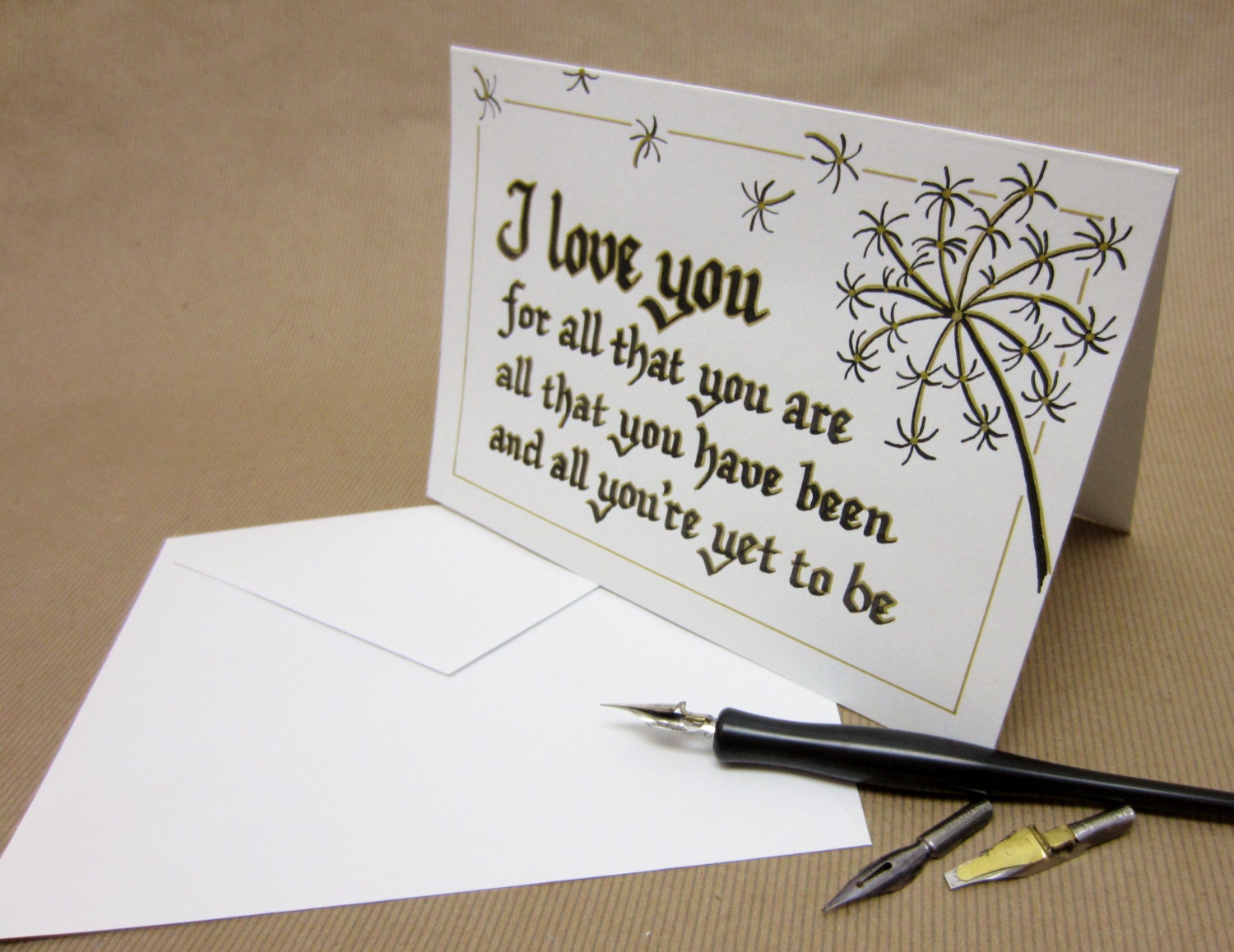 I Love You Original Calligraphy Card Dandelion Design Art | Etsy