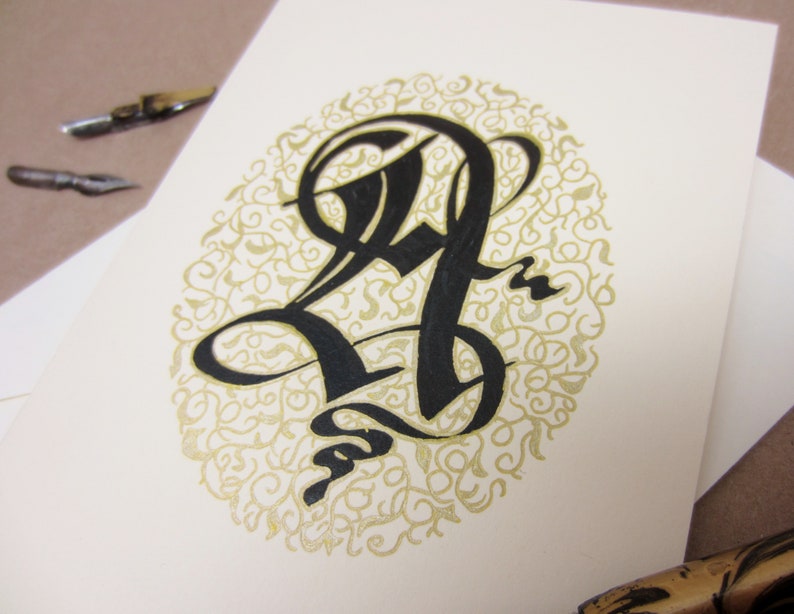 Monogram Calligraphy Greeting Card Handwritten Original Art | Etsy