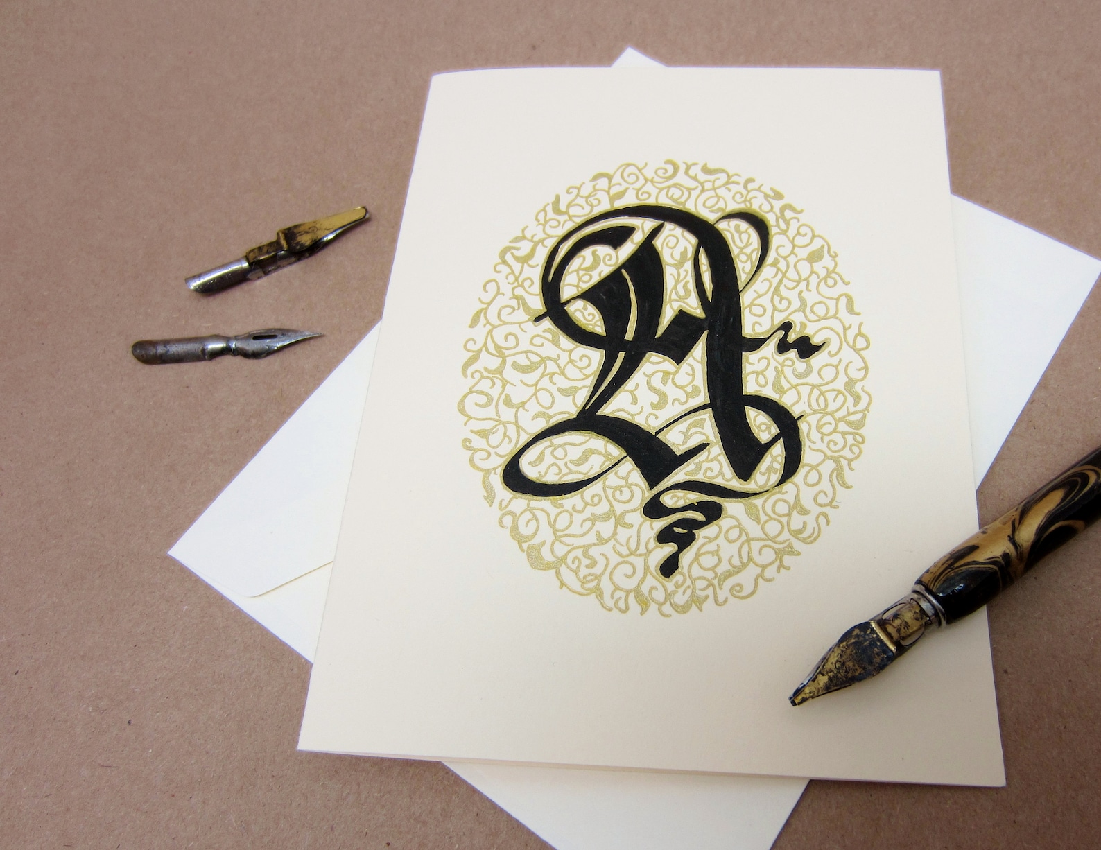 Monogram Calligraphy Greeting Card Handwritten Original Art | Etsy