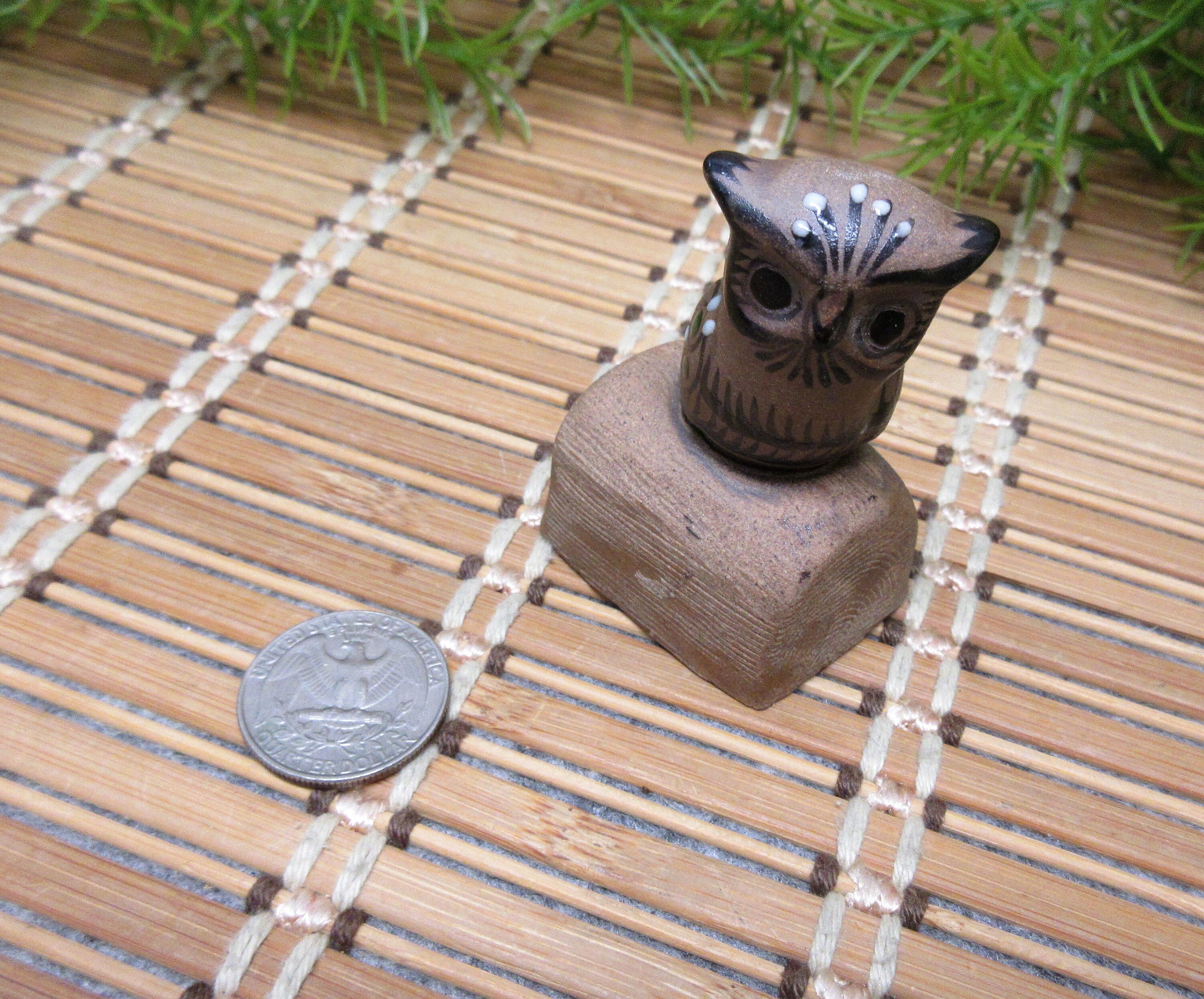 Miniature Owl Figurine Ceramic Sitting on Rock Log Mini Hoot - Etsy Canada