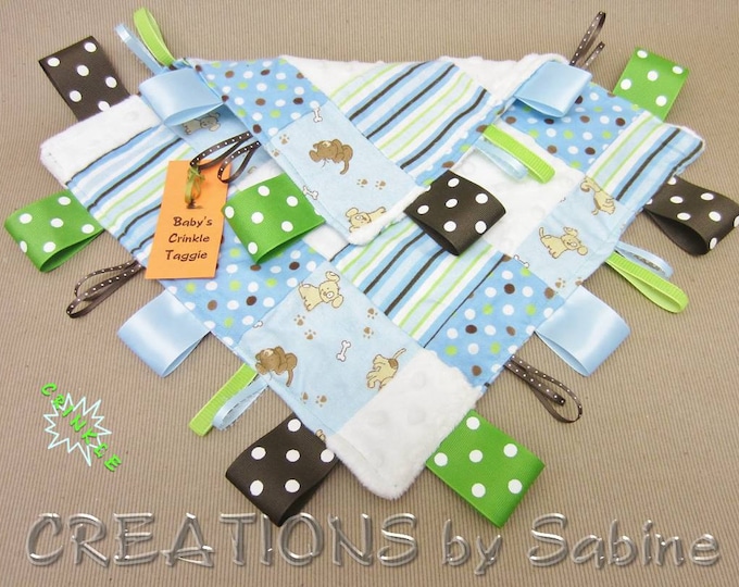Baby Crinkle Taggie Tag Blanket Ribbon Toy Sensory With - Etsy