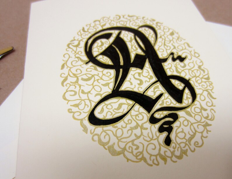 Monogram Calligraphy Greeting Card Handwritten Original Art | Etsy