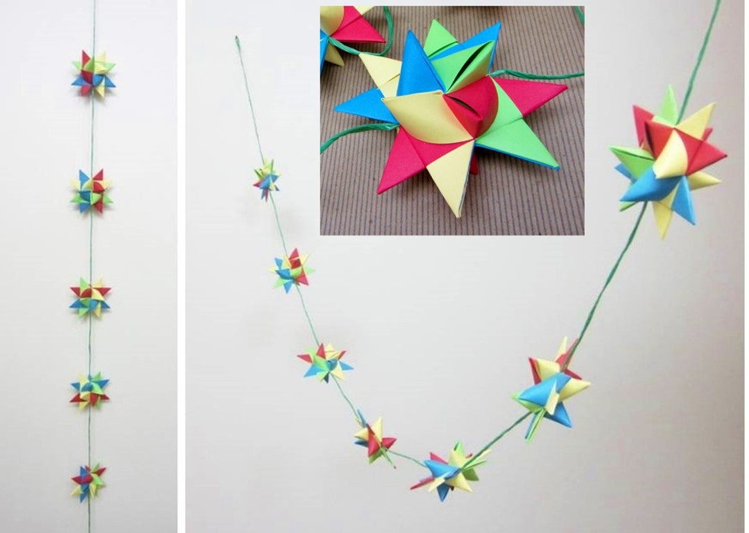 Paper Star Garland 98 Inches Stars Nursery Decoration Red Green Yellow ...