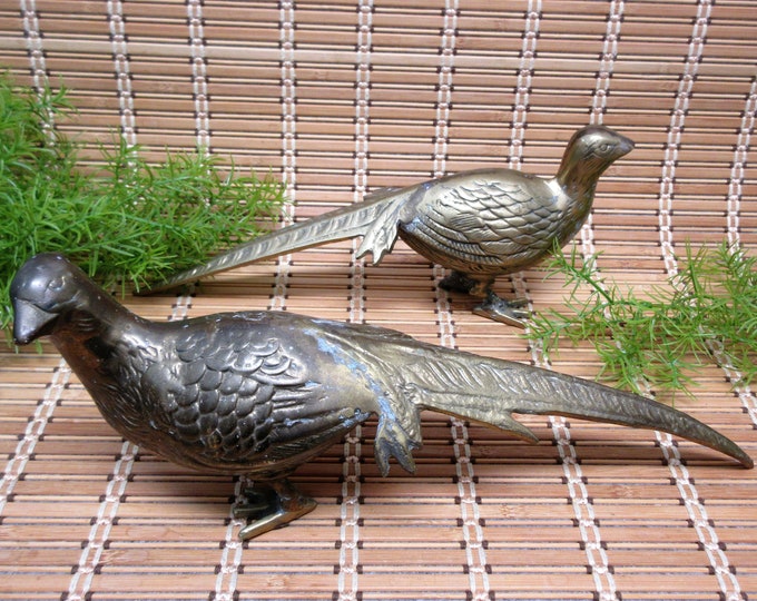Brass Pheasants Figurines Set of 2 Hunting Hunter Gift Pair of Birds ...