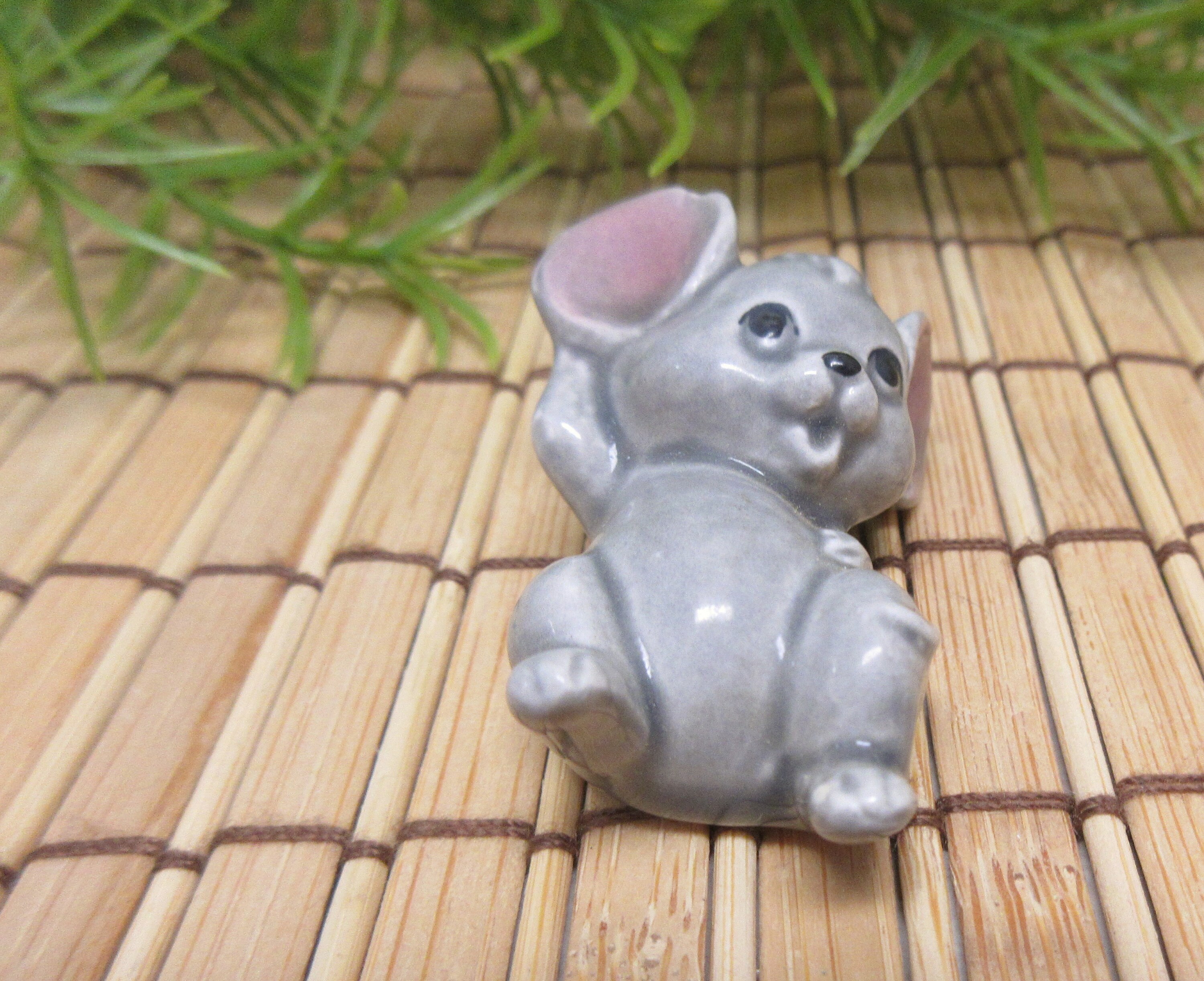 Miniature Mouse Figurine Porcelain Gray Lying Down Napping | Etsy