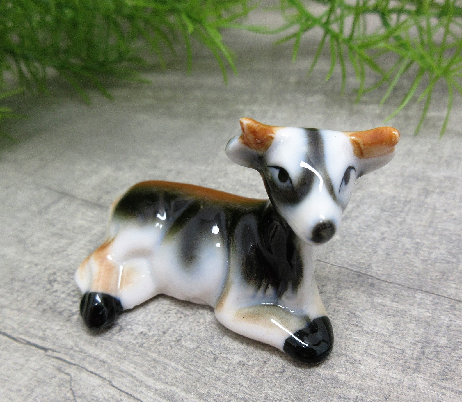 Miniature Calf Cow Figurine Porcelain Farm Animal Lover Gift Idea ...