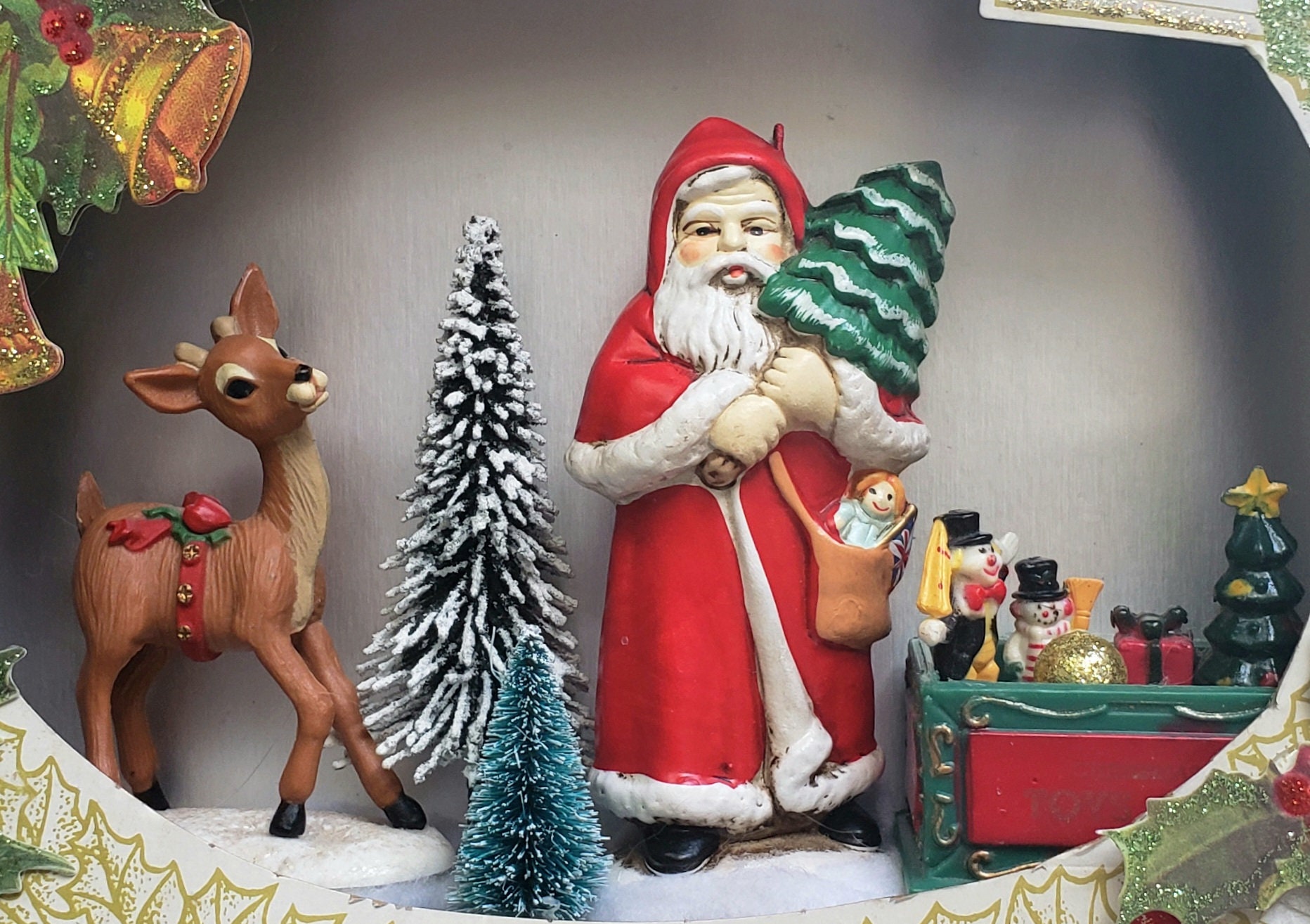 Vintage Santa Diorama, Shiny Brite Diorama, Christmas Shadowbox - Etsy
