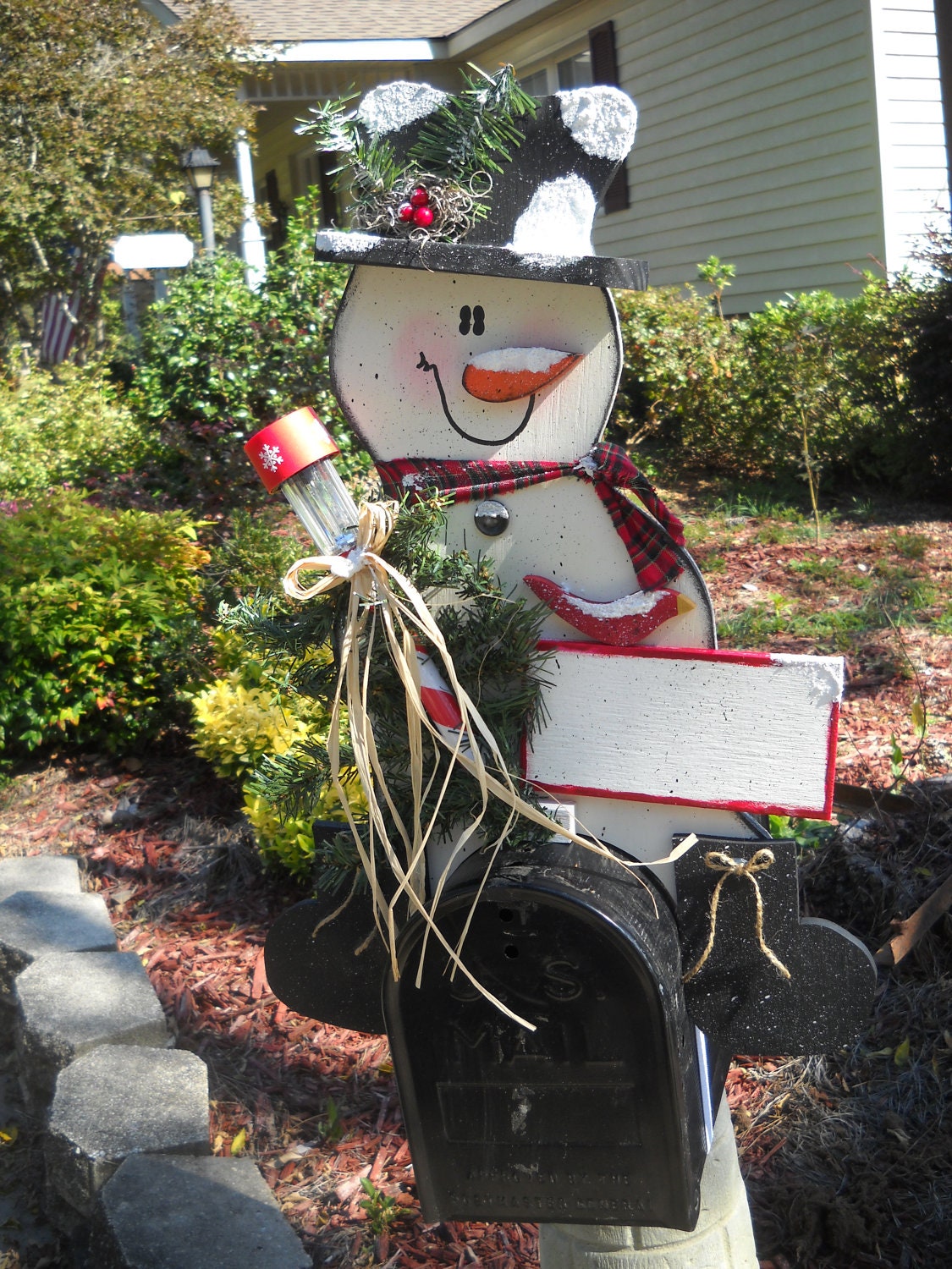 Snowman Mailbox Topper With Solar Light - Etsy