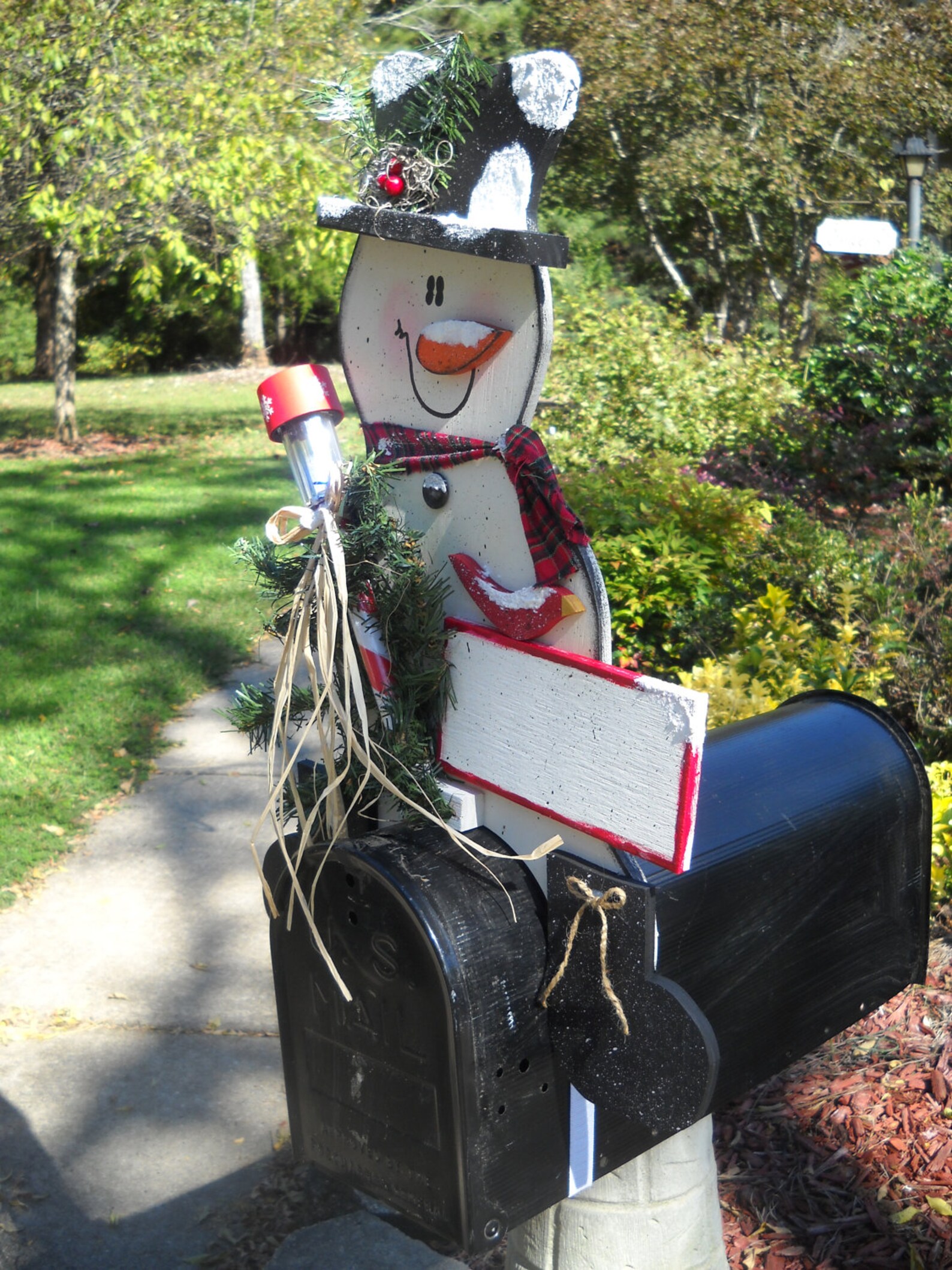Snowman Mailbox Topper With Solar Light - Etsy