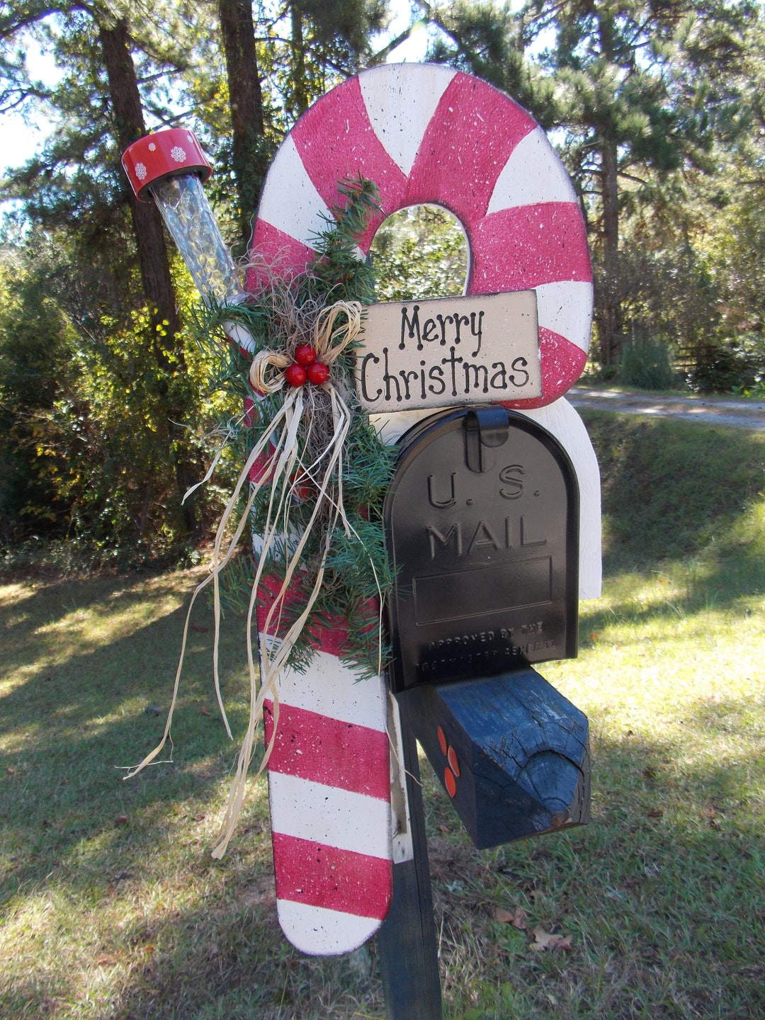 Candy Cane Mailbox Topper With Solar Light - Etsy